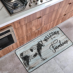 Farmhouse Cow Kitchen Rugs Anti Fatigue Kitchen Mats Non Skid Washable Bath Rug Runner Carpet Floor Sink Mat for Home Decor 39 x 20 Inch Welcome to Our Farm