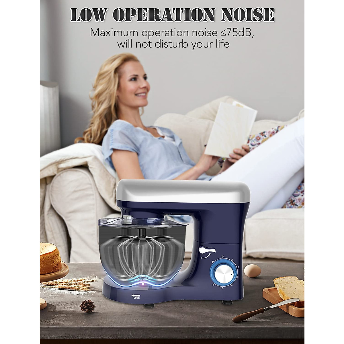 Stand Mixer, Petalirs 6 QT 660W 6-Speed Tilt-Head Food Mixer, Kitchen Electric Mixer with Dough Hook, Wire Whip & Beater