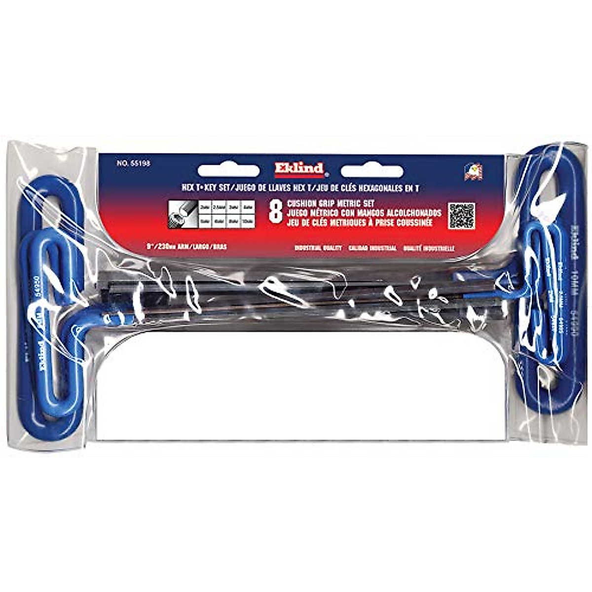 EKLIND 55198 Cushion Grip Hex T-Key allen wrench - 8pc set Metric MM sizes 2-10 (9In shaft)