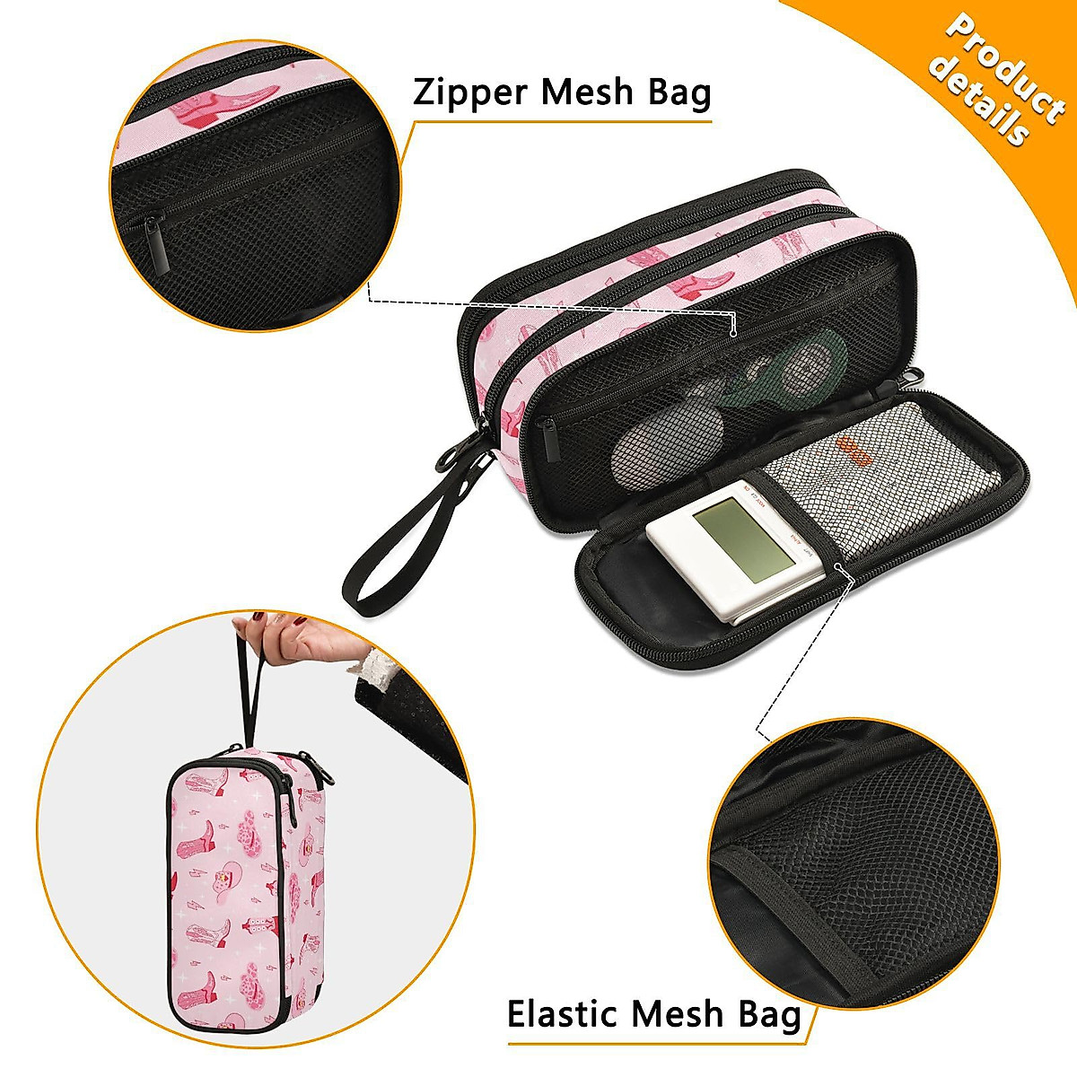 Gredecor Big Capacity Pencil Case for Girls Boys Retro Cowgirl Boots Lightning Kids Pouch Bag Pen Boxes with Zipper Supplies for School Office