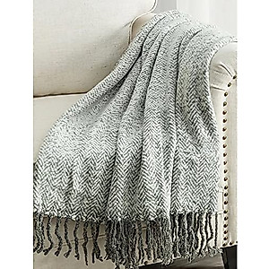 Soft Cashmere Acrylic Throw Blanket Fringe Throw Blanket Lightweight Cozy Shawl Warp Throw Blanket for Bed or Sofa Farmhouse Outdoor Throw Blankets, 51" x 67", Grey