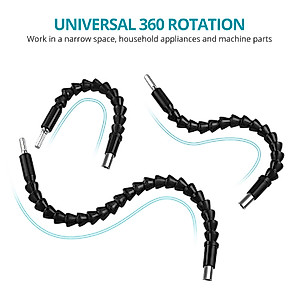 3 Pcs Flexible Drill Bit Extension, Universal Soft Shaft, Magnetic Hex Screwdriver Extension for Hand Drill Multi, Adaptor Size Hexagon 1/4", Black