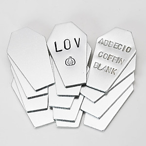 ABBECIAO 12PCS Aluminum Coffin Stamping Blanks Polished and Smooth Edges 1 1/2"× 7/8" -14ga. Thick for Hand Stamped Metal Halloween Decor Necklace Keychain Making