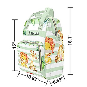 NZOOHY Cute Lion King & Deer Personalized Name Diaper Bag Tote, Custom Waterproof Nursing Baby Bag Mummy Backpack for Mom Travel Outdoor, 15''x10.83''x6.69''
