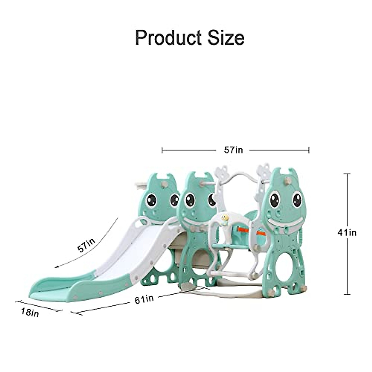 Kids Swing and Slide Set with Basketball Ring and Music Player Kids Fun Slide Set for Indoor and Outdoor Playground Playset (Music Dream Dragon Green)