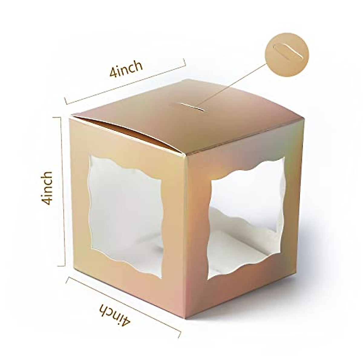 Muse's Mode 30Pcs Rose Gold Candy Apple Boxes With Hole Top | 4inch x 4inch x 4inch Paper Window Gift Boxes For Candy Apples, Ornaments | Wedding, Party, Baby Shower Favors| Food In Safe