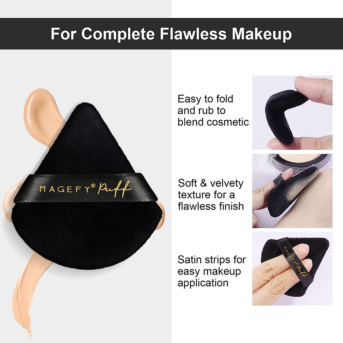 MAGEFY 6 Pieces Powder Puff Triangle Makeup Puff Soft Powder Puffs for Face Powder Cosmetic Foundation Beauty Puff Makeup Tool (White & Black)