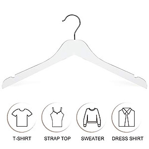 TOPIA HANGER White Wooden Hangers 20 Pack, 0.28 inch Slim Beech Wood Clothes Hanger with Flat Design and Smooth Notches, Lightweight&Durable Space Saving Hangers for Shirt, Coat, Camisole-CT30W
