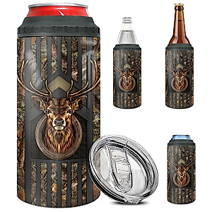winorax Deer Hunting Tumbler 4-in-1 Can Cooler Hunter Gifts For Men Hunters Stainless Steel 16oz Thermos Insulated Tumblers Travel Coffee Mug Cup With Lid Cups Gift For Men Women Dad Papa