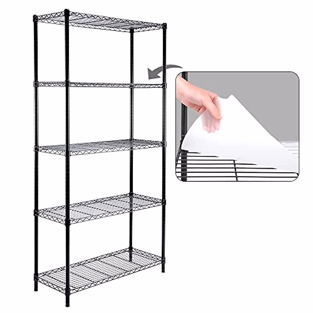 EFINE 5-Shelf Shelving Unit with Shelf Liners Set of 5, NSF Certified, Adjustable Heavy Duty Metal Wire Shelves, 350lbs Loading Capacity Per Shelf, Storage Rack(36W x 14D x 72H) Pole Diameter 1 Inch