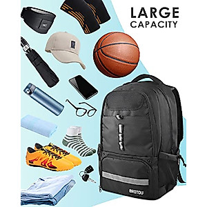 BROTOU Soccer Bag, Basketball Backpack with Ball Compartment, Soccer Backpack for Basketball/Volleyball/Football, Large Capacity Sports Equipment Bags for Men/Women (Black new)