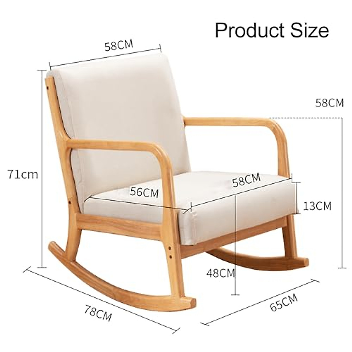 HXFAAFXH Rocking Chair Nursery,Wooden Rocking Chairs,Upholstered Glider Chair with High Backrest Armchair Chair,Modern Rocker Chairs for Living Room Bedroom Offices (Color : Green, Size : 65x78x71cm)