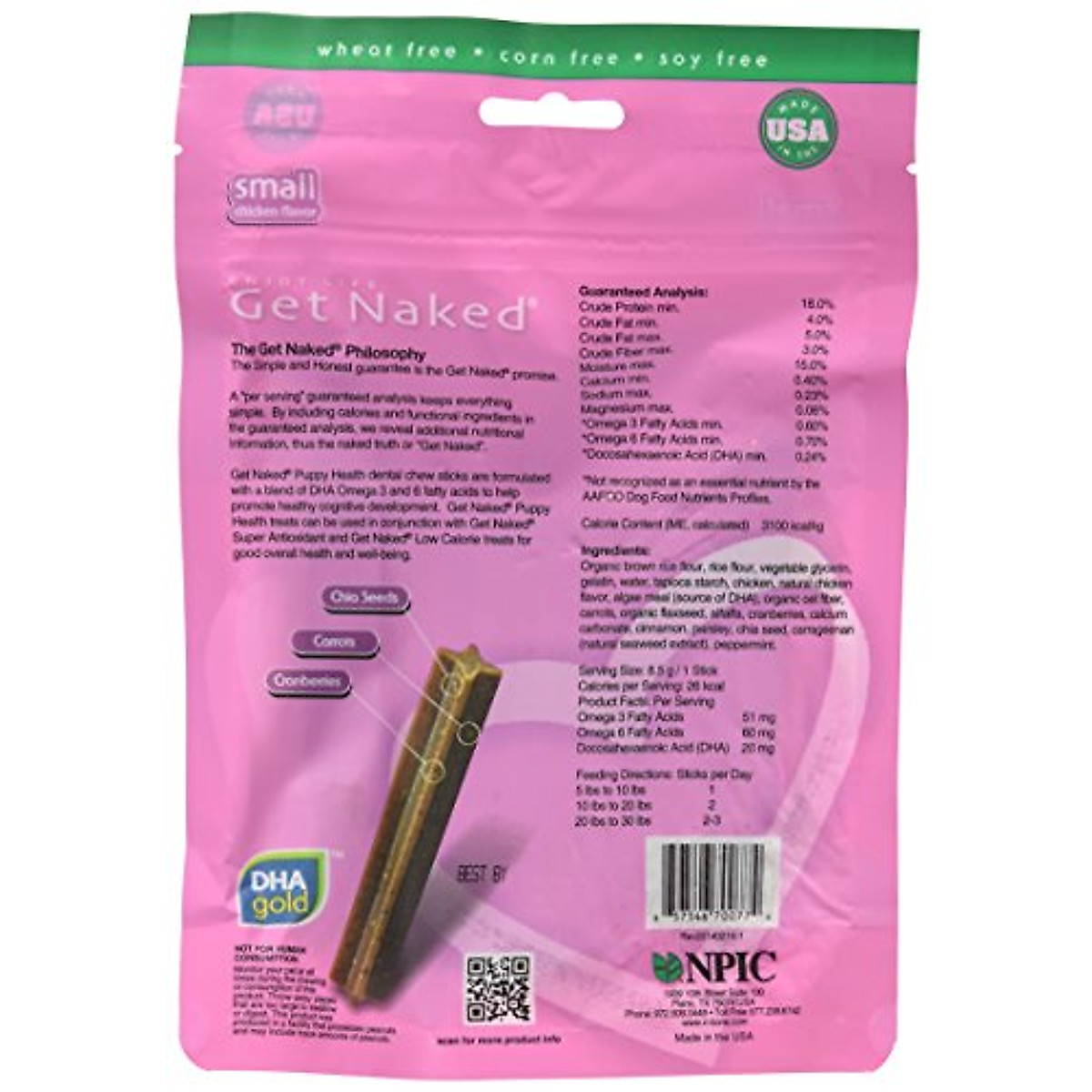 Get Naked Puppy Health Dental Chew Sticks for Puppies and Dogs, Small/6.2-Ounce, 18 sticks/Pack (2-pack)