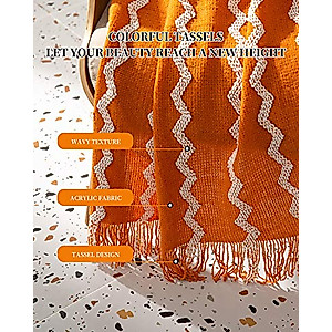 SPAOMY Fluffy Chenille Knitted Throw Blanket with Tassels Soft Cozy Lightweight Decorative Throw Blanket for Bed, Sofa, Travel- All Seasons (50x60 Inch, Dark Gold Wave)