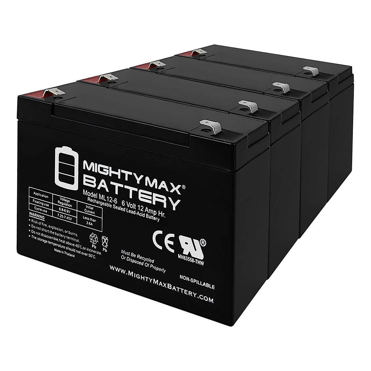 Mighty Max Battery 6V 12AH F2 SLA Battery for CSB GP6120, GP 6120 UPS - 4 Pack