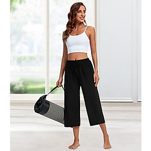 ASIMOON Capris for Women Loose Wide Leg Shorts Yoga Cropped Pajama Pants Pull on Summer Lounge Pants Culottes with Pockets