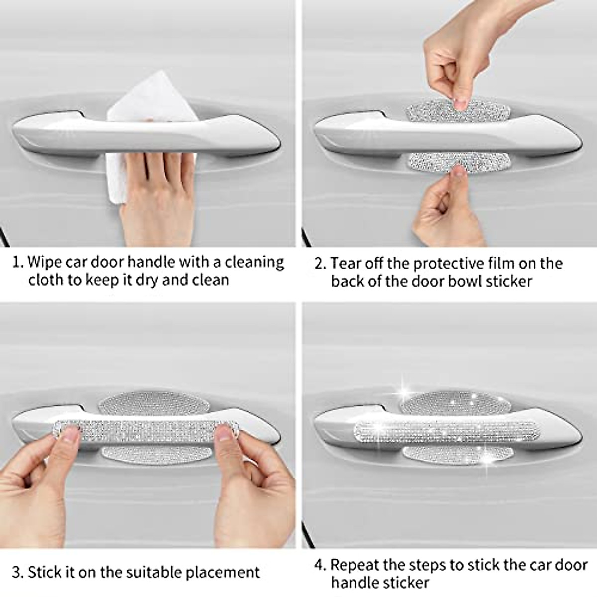 Vaincre Bling Car Door Handle Protector 10PCS Rhinestone Car Door Handle Scratch Protector, Bling Car Accessories Fit Most Cars, Vehicles, Car Side Rearview Mirror