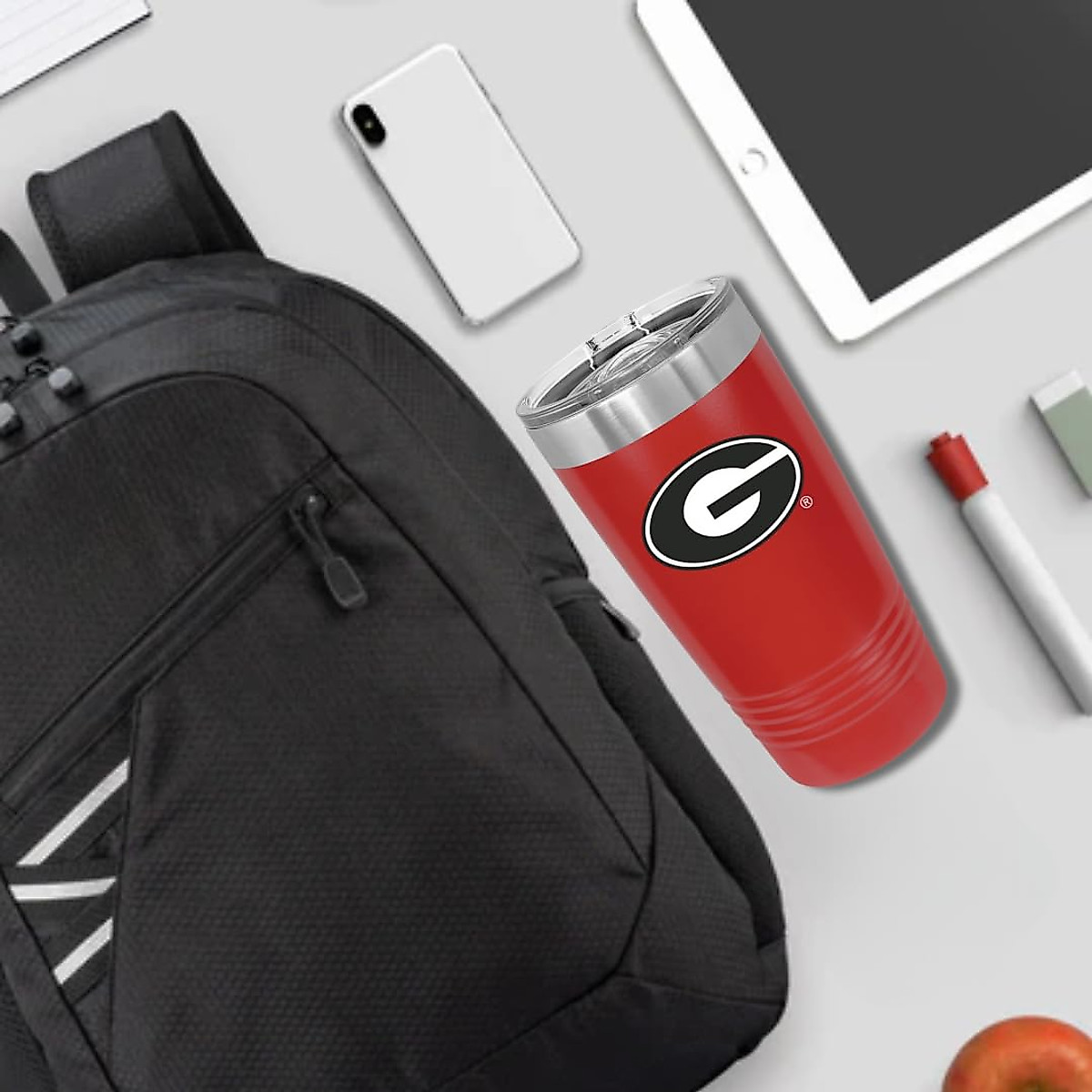 University of Georgia Bulldogs 20oz Stainless Steel Double Walled Red Beverage Bottle with Acrylic Lid - College Gear for Playoff Season – For Office, Home or Auto – Show your Bulldog Pride