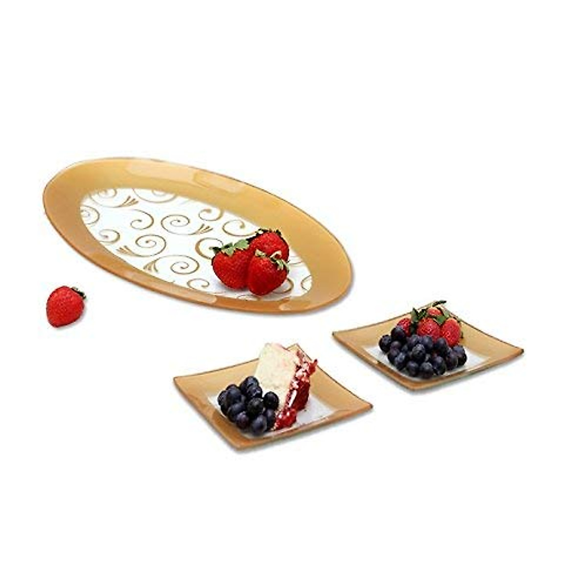 GAC Tempered Glass Oval Platter Serving Tray and Decorative Plate Unbreakable - Chip Resistant - Oven Proof - Microwave Safe - Dishwasher Safe - Stackable (gold)