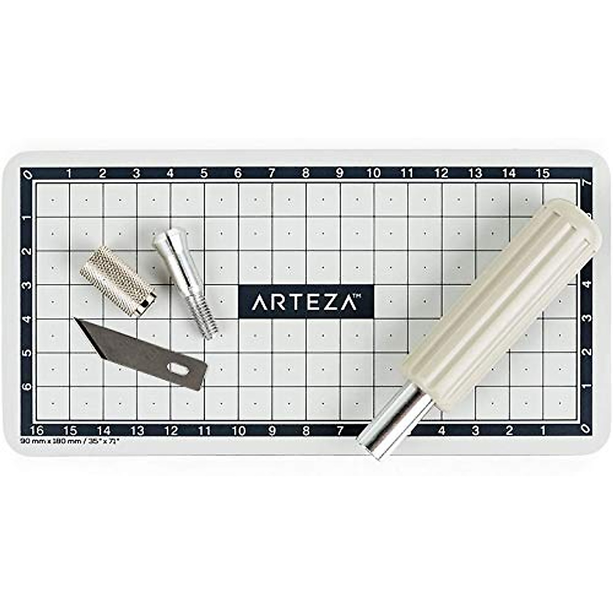 Arteza Hobby Knife Kit, Set of 17 Pieces Including 13 Steel Blades, Precision Knives with Precision, Trimming, and Cutting Handles, and Cutting Mat, Craft Supplies for Stenciling, Sewing, and Baking