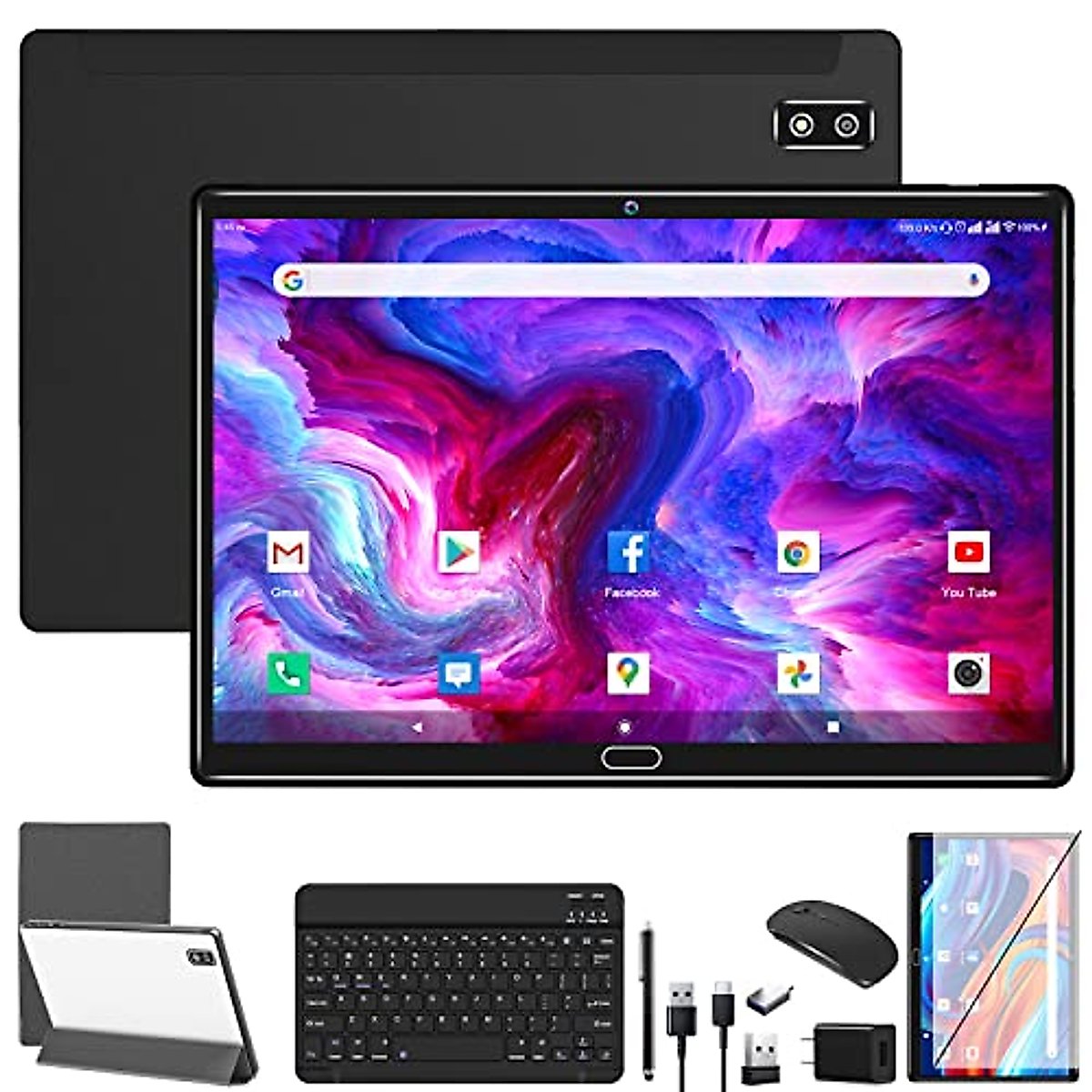 2023 Newest Android 11.0 Tablet, 2 in 1 Tablet 10.1 Inch, 4G Cellular Tablet with Keyboard, 64GB ROM + 4GB RAM, Octa-Core Processor, 2 Sim Slot, 13MP Camera, GPS/ WIFI/ Bluetooth/ Mouse/ Stylus(Black)