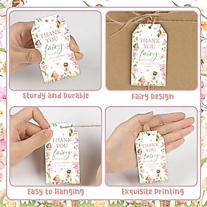 Jollyboom 50Pcs Fairy Thank You Gift Tags, Fairy Theme Gift Tags Thank You for Celebrating with US Tags Double-Sided Printing for Girl Birthday Baby Shower Wedding Bridal Shower Party