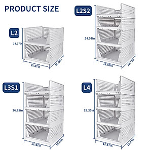 mupera Storage Drawers Clothes Stackable - White Plastic Folding Storage Plastic Bin, Push-pull Clothes Organizer Shelf, Collapsible Storage Box for Wardrobe Bathroom Kitchen Office(2 Pack L)