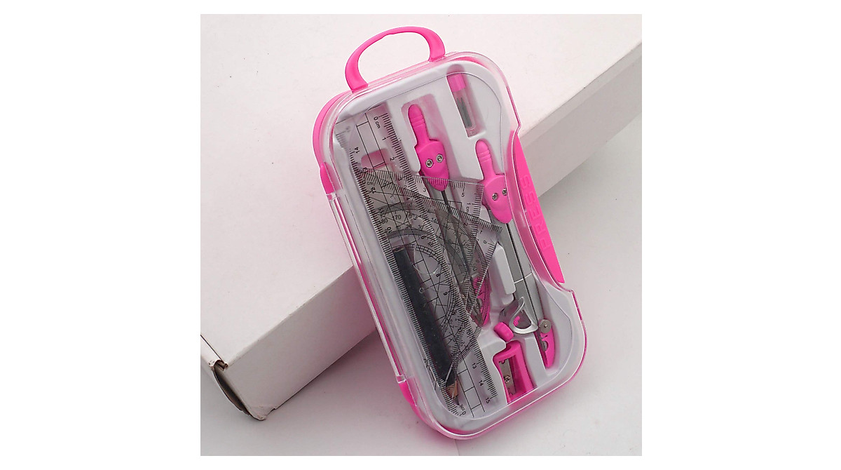 Geometry Set with Compasses & Protractor for Students - Pink