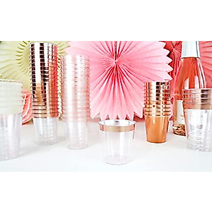 Just Artifacts 2oz Plastic Shot Glasses (120pcs, Metallic Rose Gold Rim)