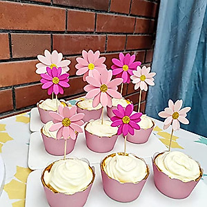 Mybbshower Blush Pink Daisy Party Picks Cupcake Toppers Toothpicks Food Picks Girls Baby Shower Birthday Party Decorations Pack of 24