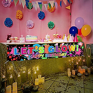 Glow Neon Birthday Party Decorations Supplies, Lets Glow & Happy Birthday Banner Yard Sign Supplies, Glow Theme Party Decor Photo Booth Props for Indoor Outdoor