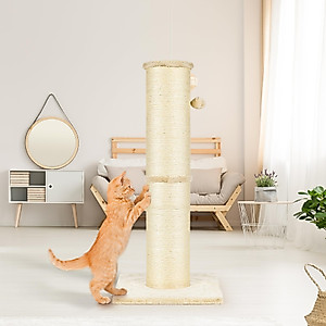 PAWSCRAT Cat Scratching Post 32 Inch High, 5.5 Inch Large Diameter Natural Sisal Cat Scratch Post, Scratch-Resistant and Durable Tall Cat Scratcher for Indoor Cats, Protect Your Furniture, Beige
