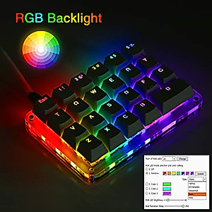 Koolertron One Handed Macro Mechanical Keyboard, Portable Mini One-Handed Mechanical Gaming Keypad 23 Fully Programmable Keys (RGB Backlit/Blue switches)