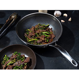 HexClad 7 Piece Hybrid Stainless Steel Cookware Set - 6 Pc Pan Set with Lids and 10 Inch Wok, Stay Cool Handle, Dishwasher and Oven Safe, Non-Stick