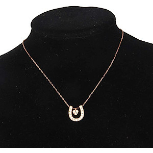 LQRI Horseshoe Necklace Gifts Rose Gold Lucky Horseshoe with Love Heart Pendant Necklace Horse Jewelry Horseshoe Gifts for Women Horse Lovers (rose gold)