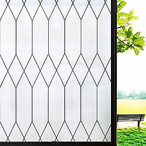 Windimiley Window Privacy Film Stained Glass Frosted Glass Window Clings Moroccan Lattice Decorative Bathroom Door Coverings UV Sun Blocking Heat Control Removable Home Tint,(17.5X118.1in,Pure)