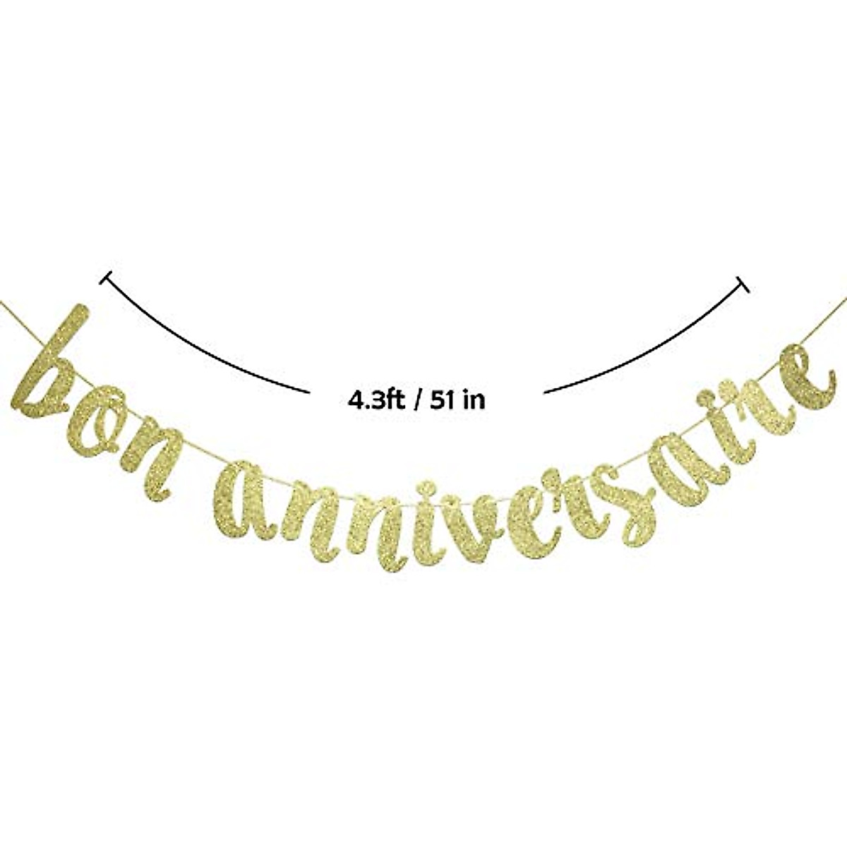 Bon Anniversaire Banner for Happy Birthday Party Decorations French Theme Sign Photo Backdrop (Gold Glitter)