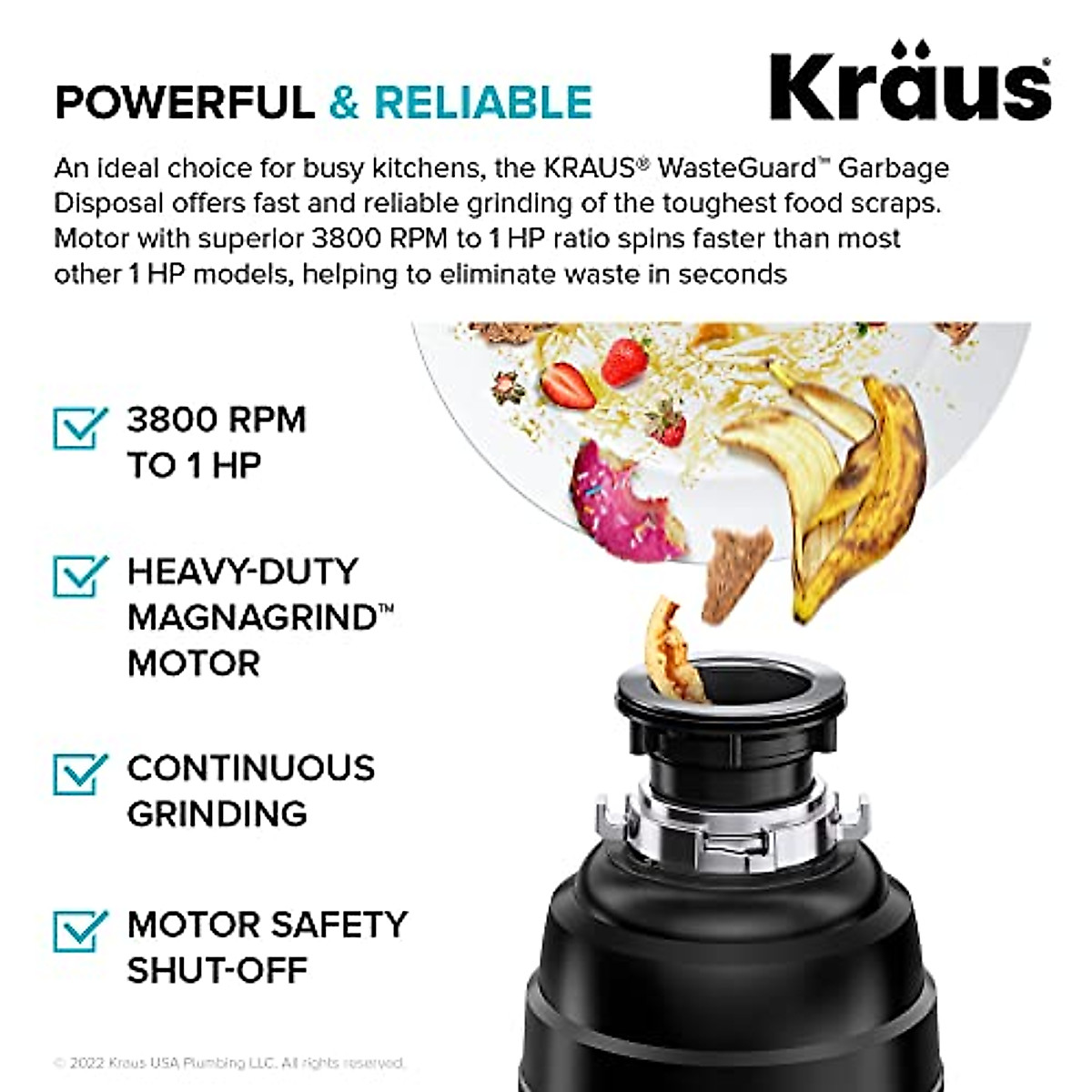 Kraus KWU110-32-100-100MB, Kore Workstation 32-inch Undermount 16 Gauge Single Bowl Stainless Steel Kitchen Sink with WasteGuard 1 HP Continuous Feed Garbage Disposal