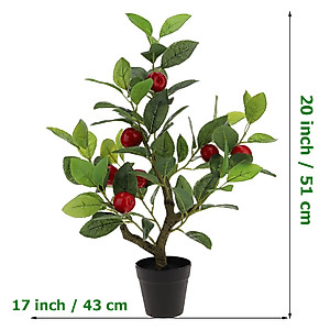 Gresorth 20" Artificial Red Apple Tree Fake House Green Plant Fruit Decoration with Plastic Pot Realistic Leaves for Home Table Office Garden Indoor Outdoor
