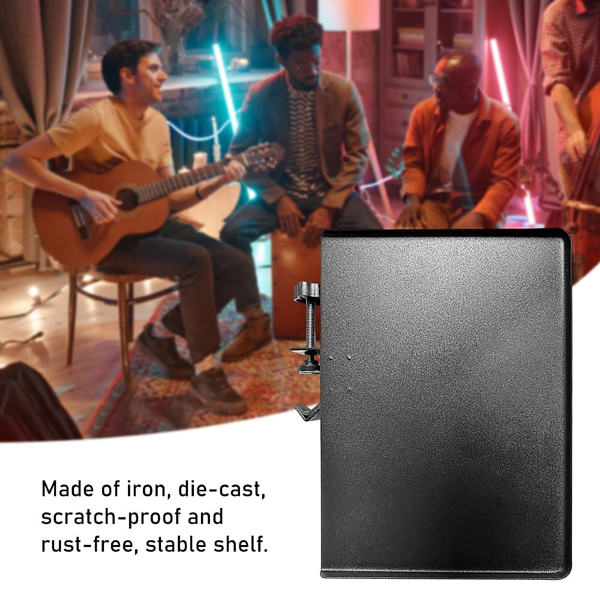 SYCOOVEN Sound Card Tray, Metal Height Adjustable Shelf for Small Items Microphone Stand Replacement Part Music Stand Accessories (Size:7.87x5.12inch)