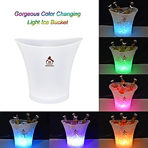 LED Ice Bucket,TECKCOOL 5L Large Capacity Wine Cooler Led Waterproof with Colors Changing,Retro Champagne Wine Drinks Beer Bucket,Power by 2 AA Batteries,for Party,Home,Bar,etc (batteries not include)