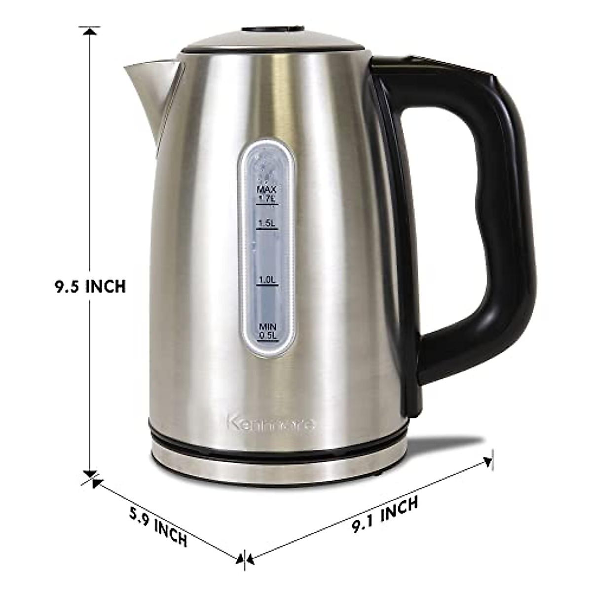 Kenmore 1.7L Cordless Electric Kettle w/ 6 Temperature Pre-Sets, Stainless Steel Teakettle w/LED light, Auto Shut-Off, Keep Warm, Boil-Dry Protection, Silver