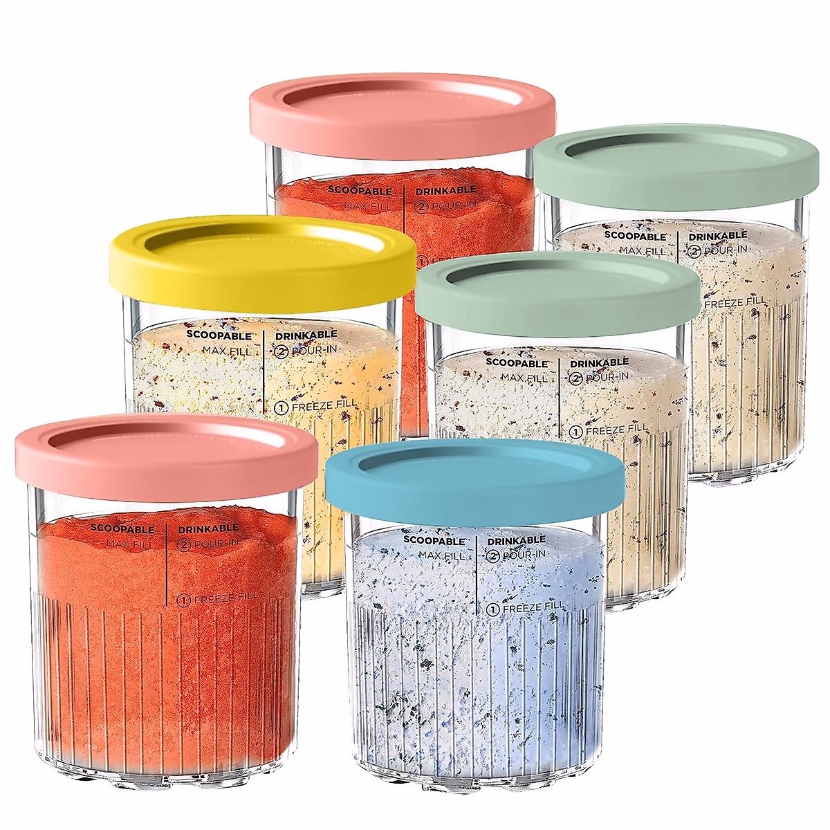 AULKZIOV Creami Pint Containers Replacement for Ninja Creami Deluxe Pints 24oz NC501, Compatible with Ninja NC501 NC500 Series Creami Deluxe Ice Cream Makers (NC500 Series - 6 Pack)