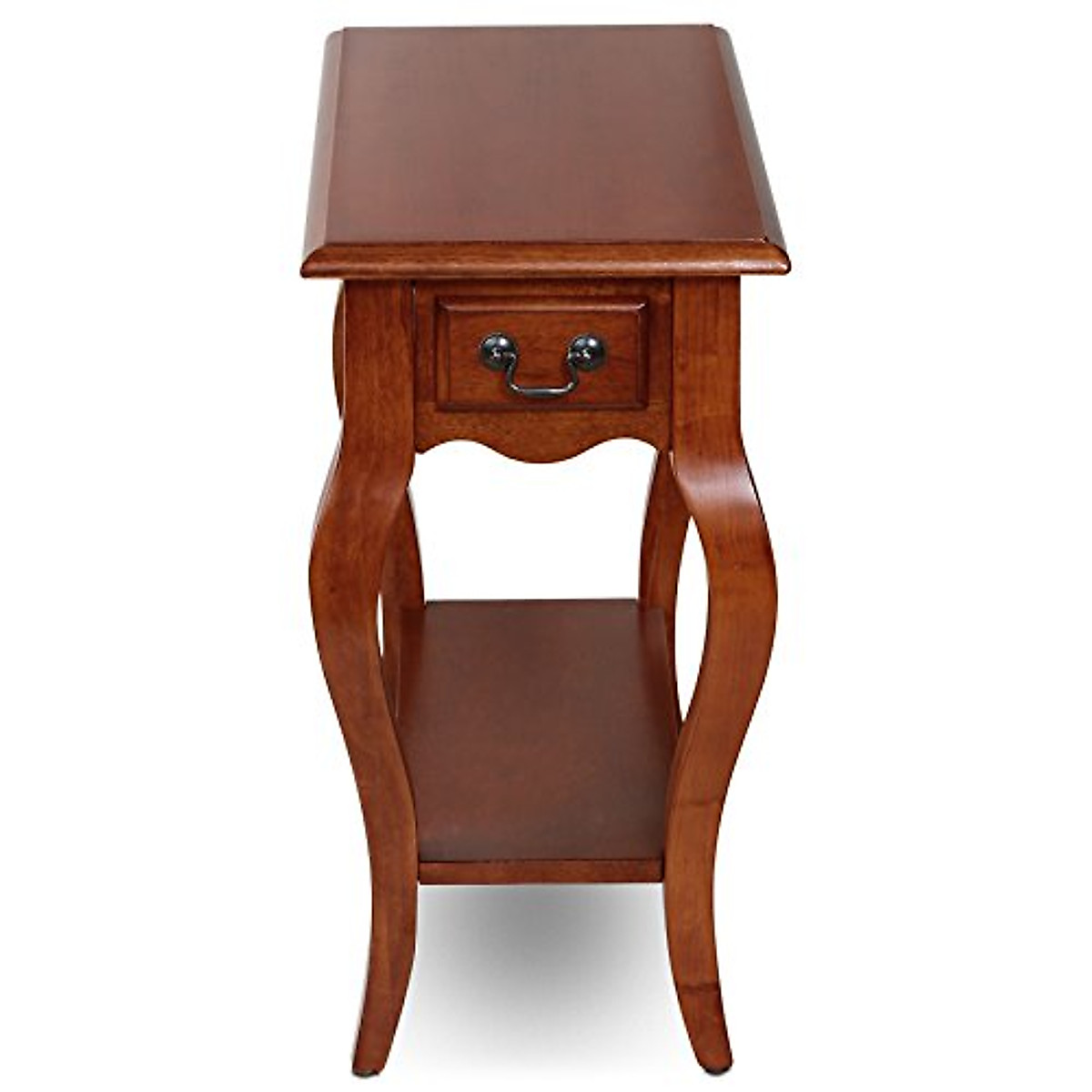 Leick Home 9018-BR One Drawer French Cabriole Leg Side Table with Shelf, Brown Cherry, 23.5 x 12.5 x 24