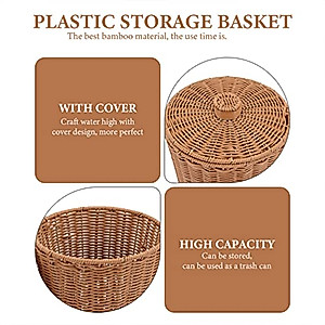 GANAZONO Wicker Garbage Bin 2pcs Wicker Trash Can with Lid Bathroom Rattan Step Trash Can for Kitchen Home Silent Closure Garbage Can Removable Liner Bucket Wastebasket Woven Trash Bin