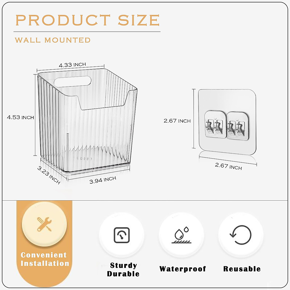 MZYIWUU 4 Pack Acrylic Wall Mount Organizer, Adhesive Cabinet Door Storage Bins, Clear Makeup Containers, Stackable Organizer Basket for Kitchen, Bathroom, Cabinet, Pantry, Office