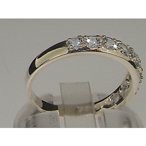 LetsBuyGold 925 Sterling Silver Real Genuine Aquamarine Womens Eternity Band Ring - Size 10