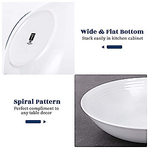 Y YHY 26 Ounces Porcelain Pasta Salad Bowls, White Soup Bowl Set, Wide and Shallow, Set of 6, Spiral Pattern, Christmas Thanksgiving