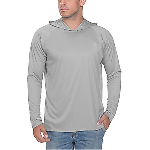 Men's UPF 50+ UV Sun Protection Outdoor Long Sleeve Fishing T-Shirt with Hoodies Grey