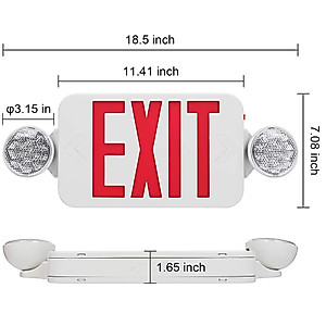 Red Letter Exit Sign Emergency Lights Office Shopping Mall School Exit Sign LED Adjustable Head Emergency Exit Lighting Red Combo Exit Sign Emergency Lights Backup Battery Commercial Grade